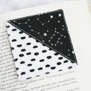 Fabric Corner Bookmark - Stars on Black - Cute Square Book Mark for ...