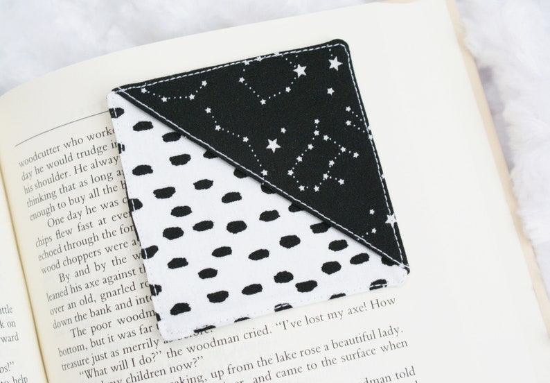 Fabric Corner Bookmark Stars on Black Cute Square Book - Etsy