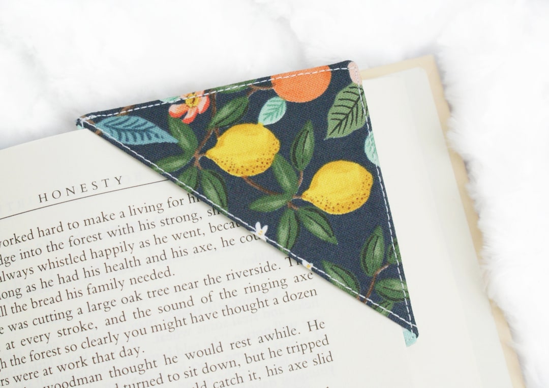 Corner Fabric Bookmark - Rifle Paper Co. Citrus and Floral on Navy ...