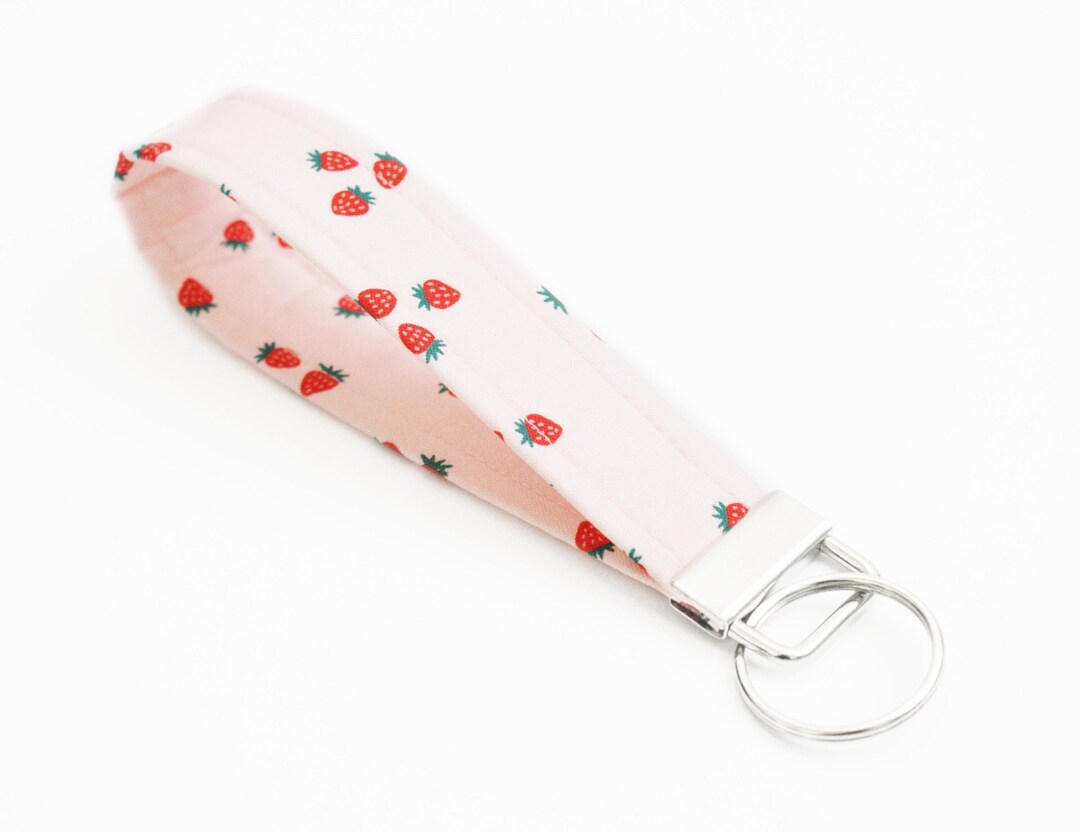 Pink Strawberry Wristlet Key Fob - 5 Inch Key Ring - Cute Girly Key ...