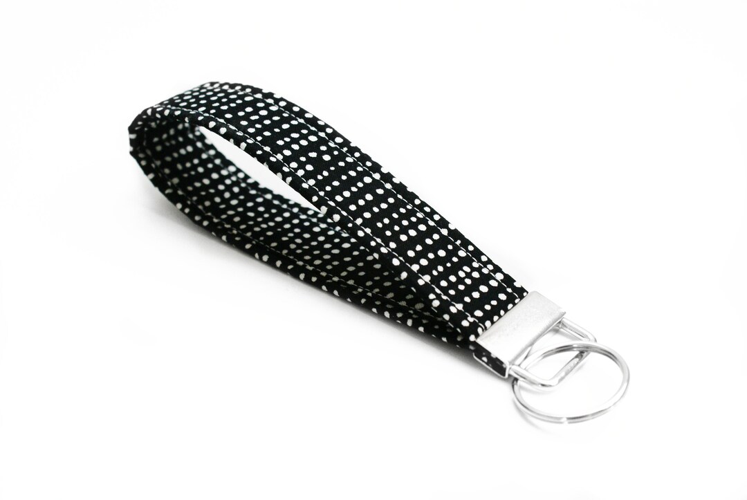 Dotted Black Fob 5 Inch Key Ring Silver Tone Key Chain Cute Wristlet ...