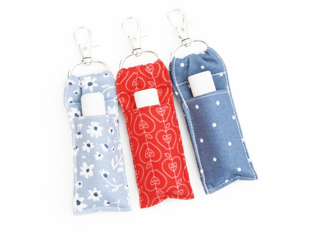 Fabric Lip Balm Holder - Blue Floral, Apples, Blue Polka Dot - Cute ...