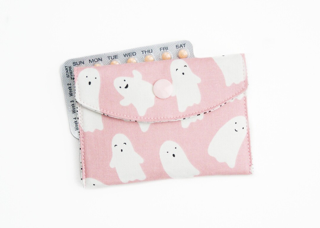 Pink Ghosts Birth Control Pill Pouch - Small 3x4 Inch Snap Wallet ...