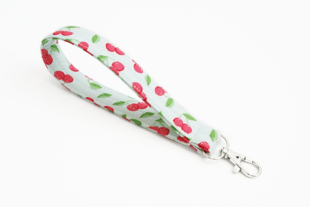 Key Wristlet Fob - Cherries - 3/4 Inch Fabric Wrist Keychain - Key ...