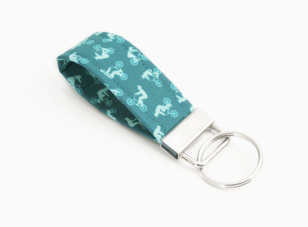 Mini BMX Key Fob - Bike Riders on Teal - Key Ring - Cute Short Key ...