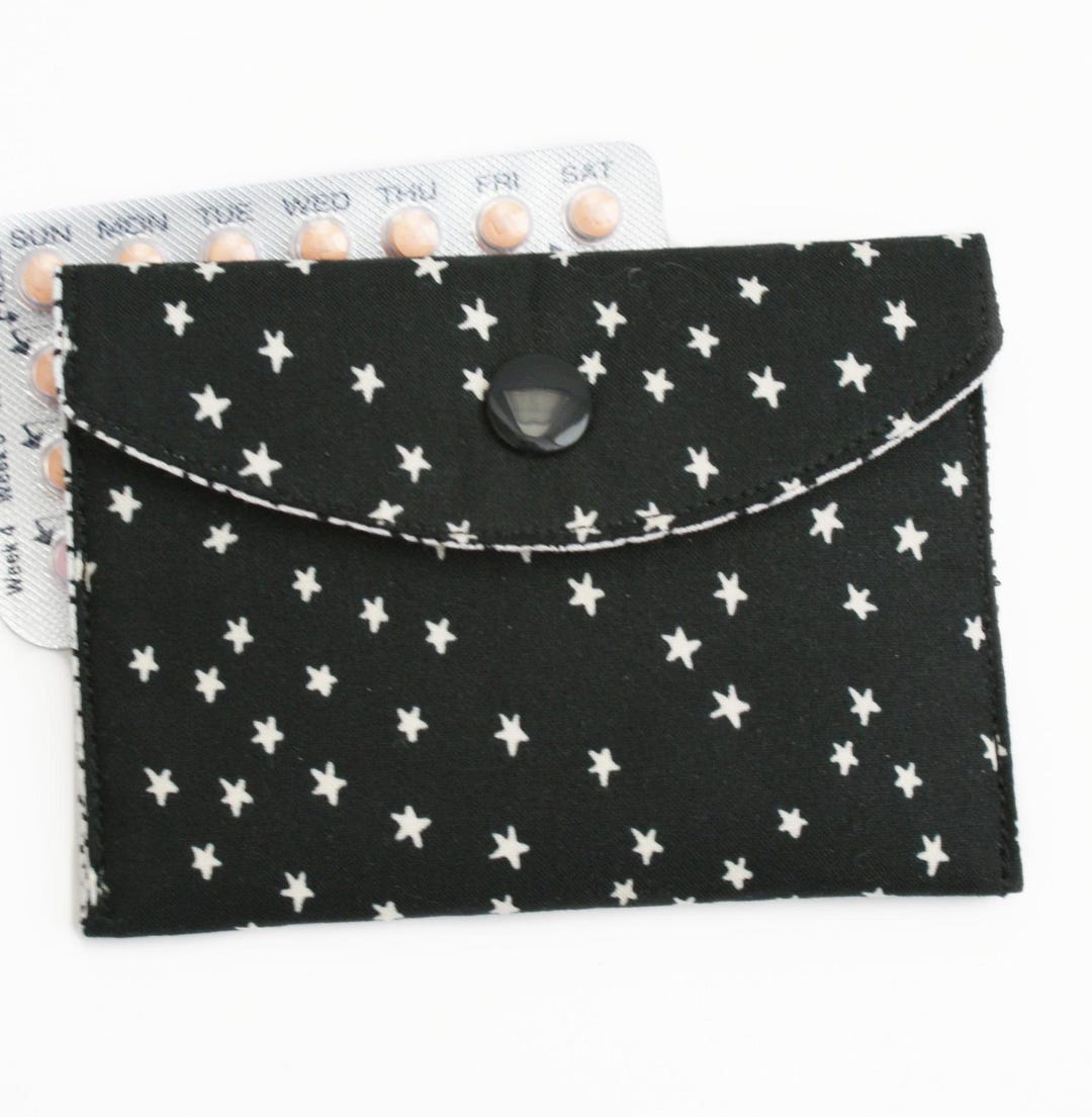 Birth Control Pill Pouch - Stars on Black - Small Snap Wallet - 3x4 ...