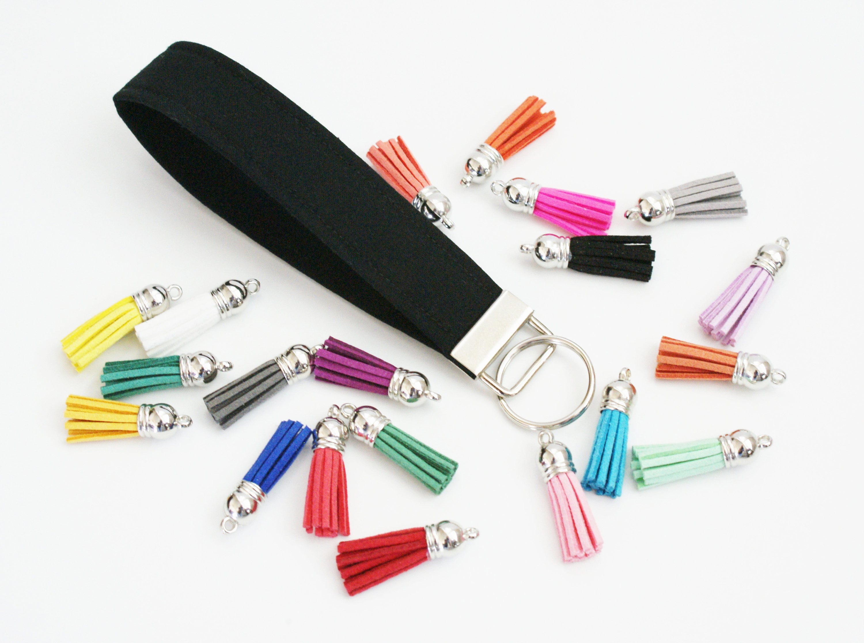 Black Keychain Wristlet - Fabric Key Fob - 5 Inch Key Ring - Short Key ...
