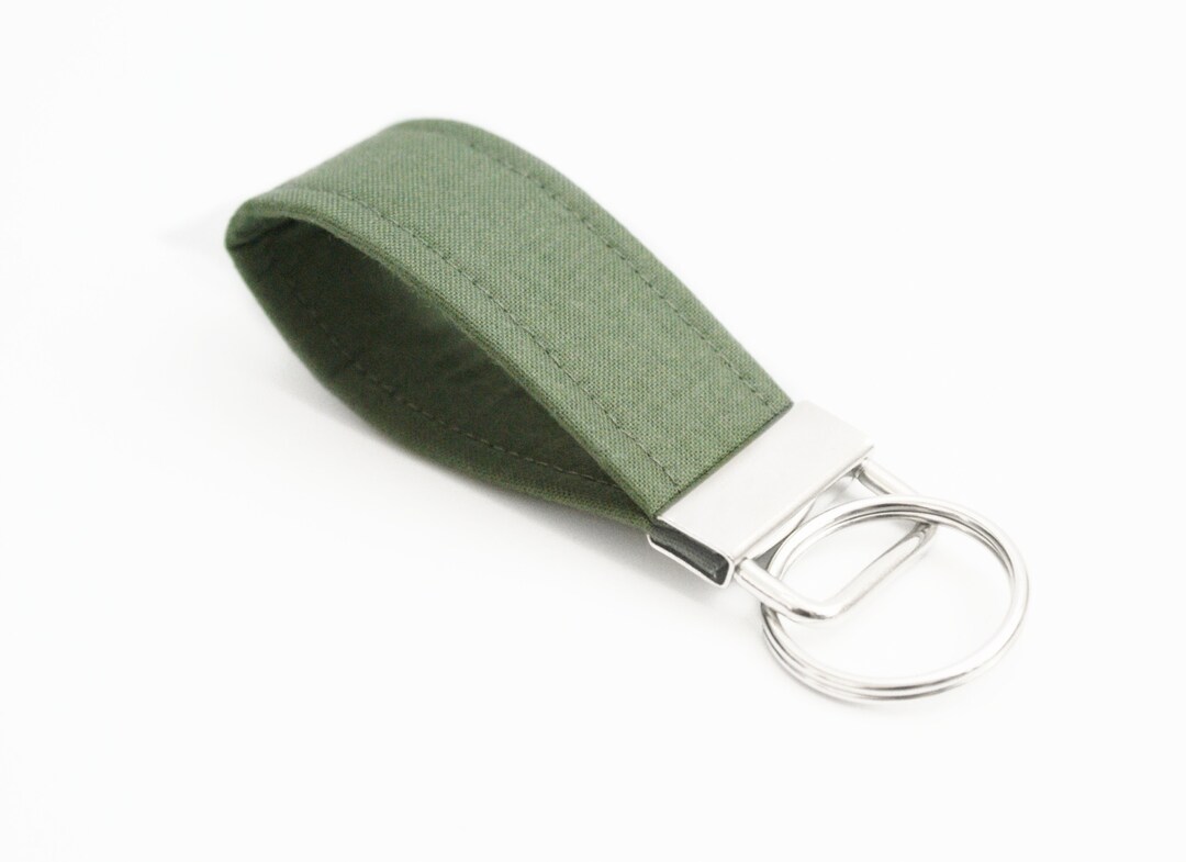 Mini Finger Key Fob - Small Olive Green Fabric Key Ring - Cute Short ...
