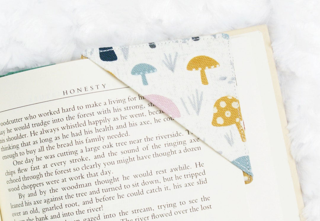 Corner Bookmark - Cute Boho Mushrooms - Square Fabric Book Mark ...