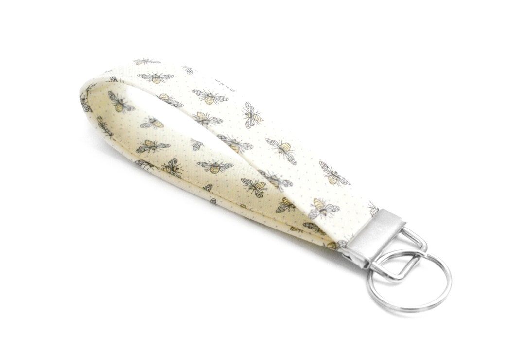 Cream Honey Bee Key Fob - 5 Inch Key Ring - Key Chain - Cute Wristlet ...