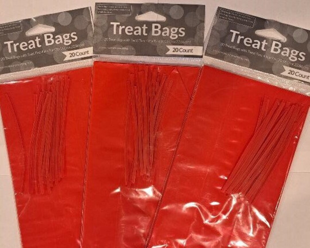 60 Red Treat Bags 60 Red Cello Bags 60 Red Treat Sacks 60 Red Loot Bags ...