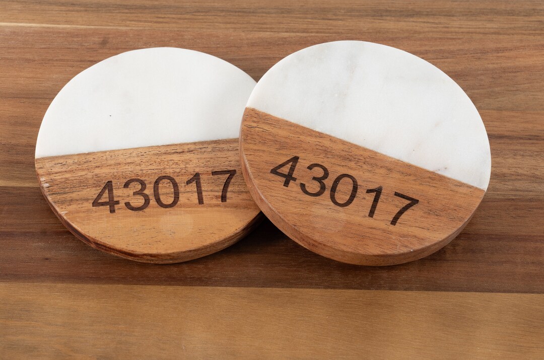 Personalized Coasters With the Zip Code of Your Choice - Marble, Acacia ...