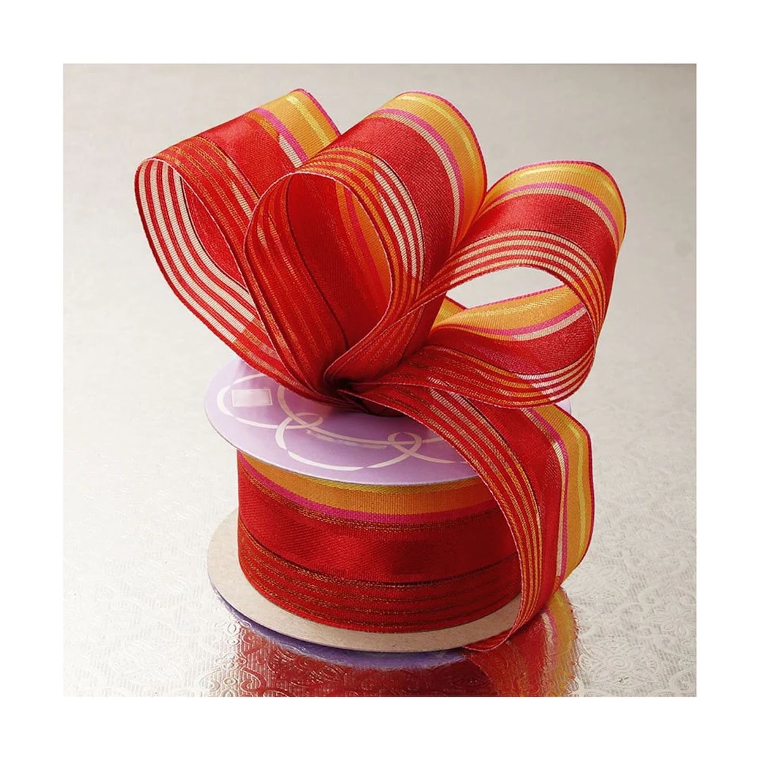 Red Orange Ribbon Red Orange Bows Red Orange Lines Satin Sheer Wired ...