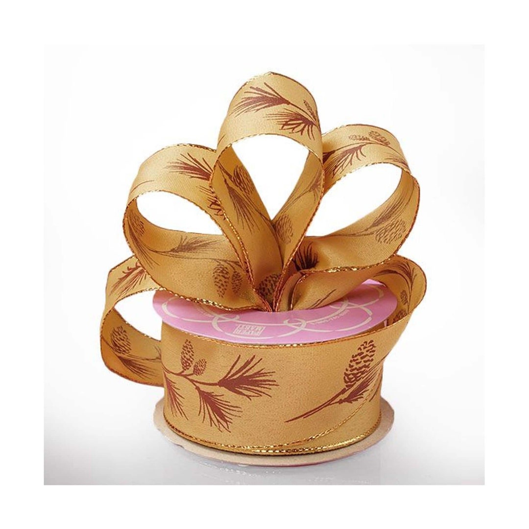 Pine Cone Ribbon | Pine Branch Ribbon | Pine Branch Wired Satin Ribbon ...