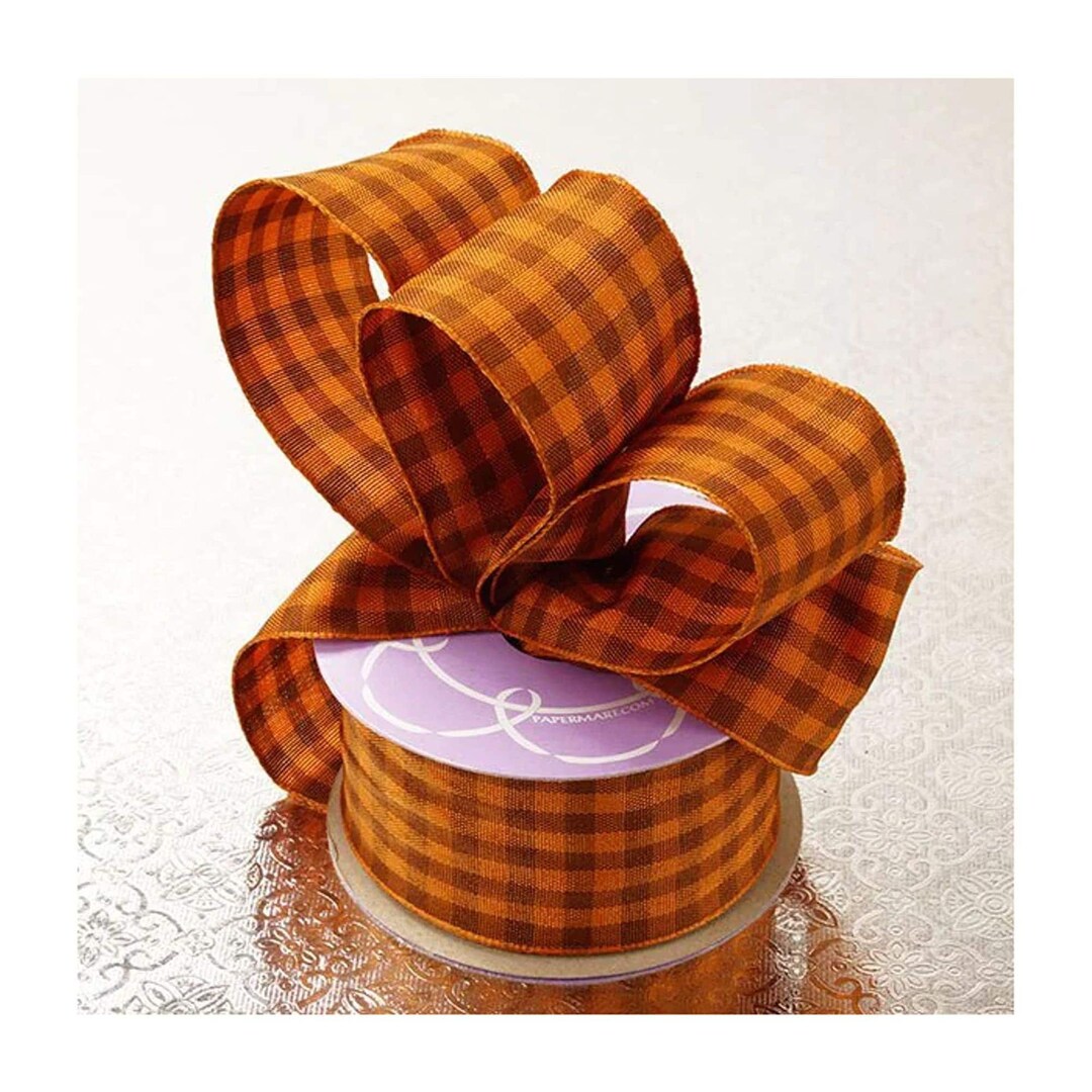 Orange Plaid Ribbon | Orange Gingham Ribbon- Natural Style - Burnt ...
