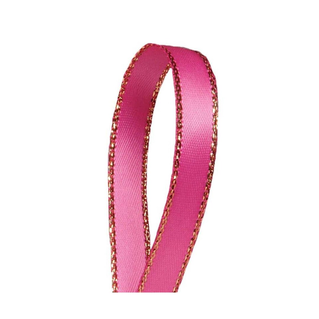 Pink Gold Ribbon | Hot Pink Satin Ribbon | Hot Pink Gold Edge Satin ...