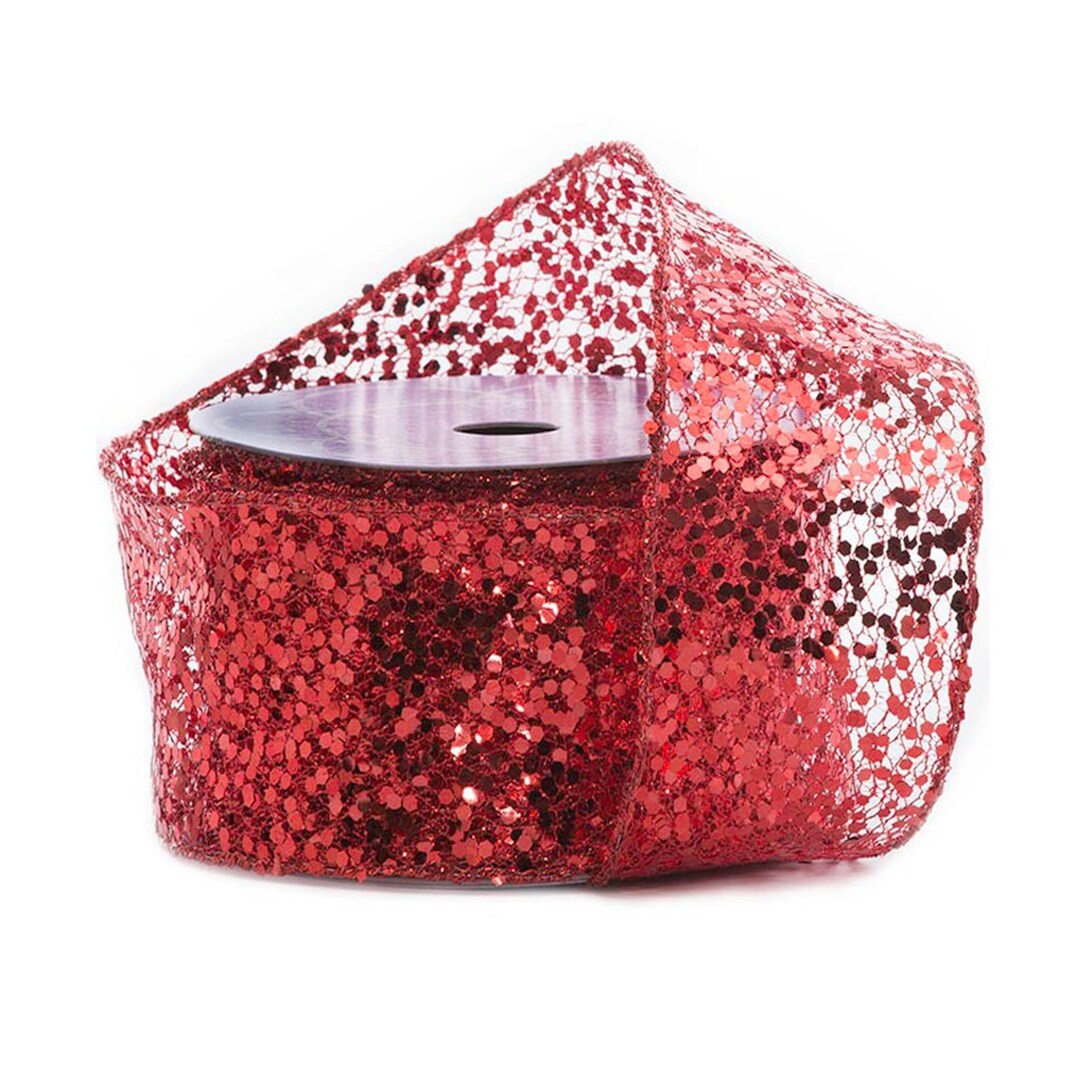 Red Confetti Ribbon Red Dot Ribbon Red 3-D Dots Metallic Wired Ribbon 2 ...
