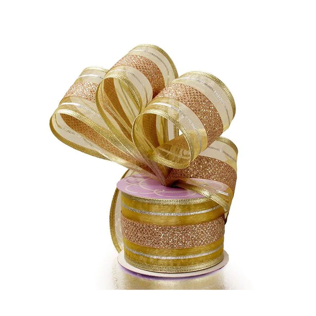 Fancy Gold Ribbon Wide Gold Ribbon Gold Wendy Striped Holiday Ribbon 2 ...