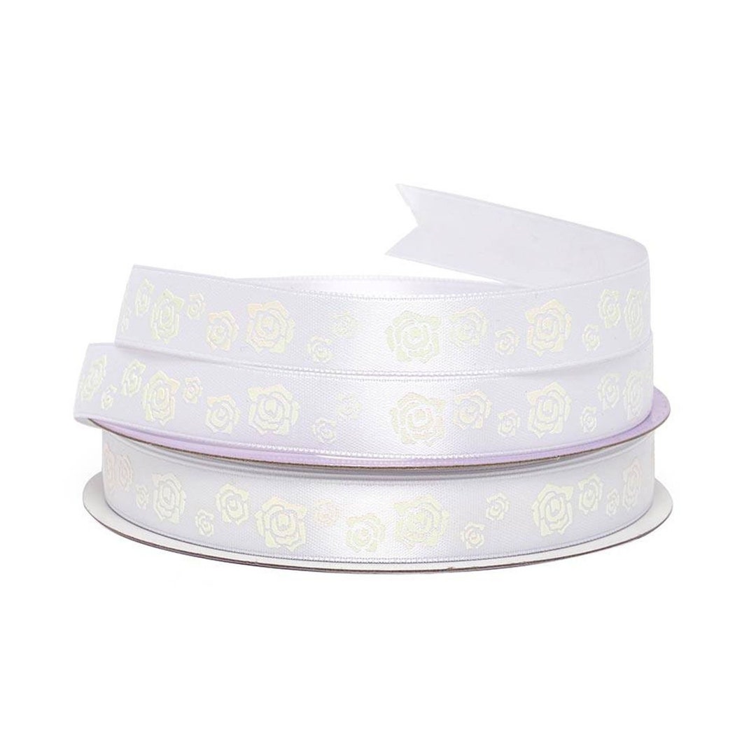 Roses Ribbon White Rose Ribbon White Rose Luster Print Satin Ribbon 5 ...
