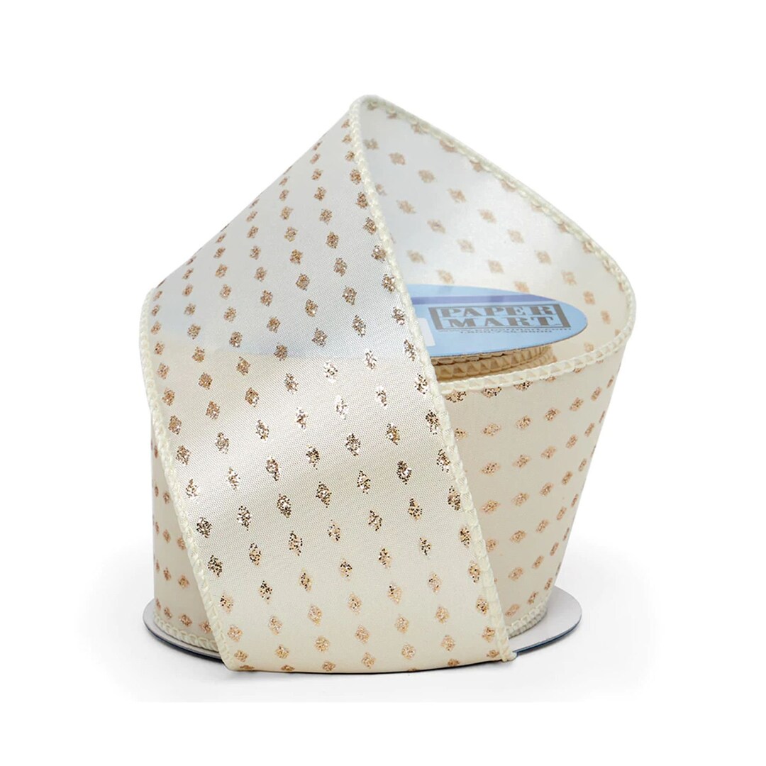 Ivory Gold Ribbon | Ivory Glitter Ribbon | Ivory Gold Mini Diamond ...