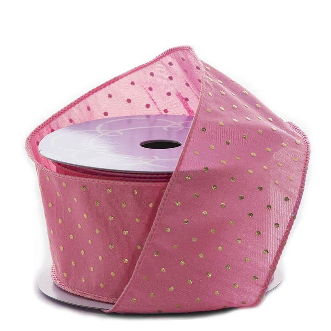 Pink Dot Taffeta Ribbon | Big Pink Bows | Bubble Gum Gold Metallic Dot ...