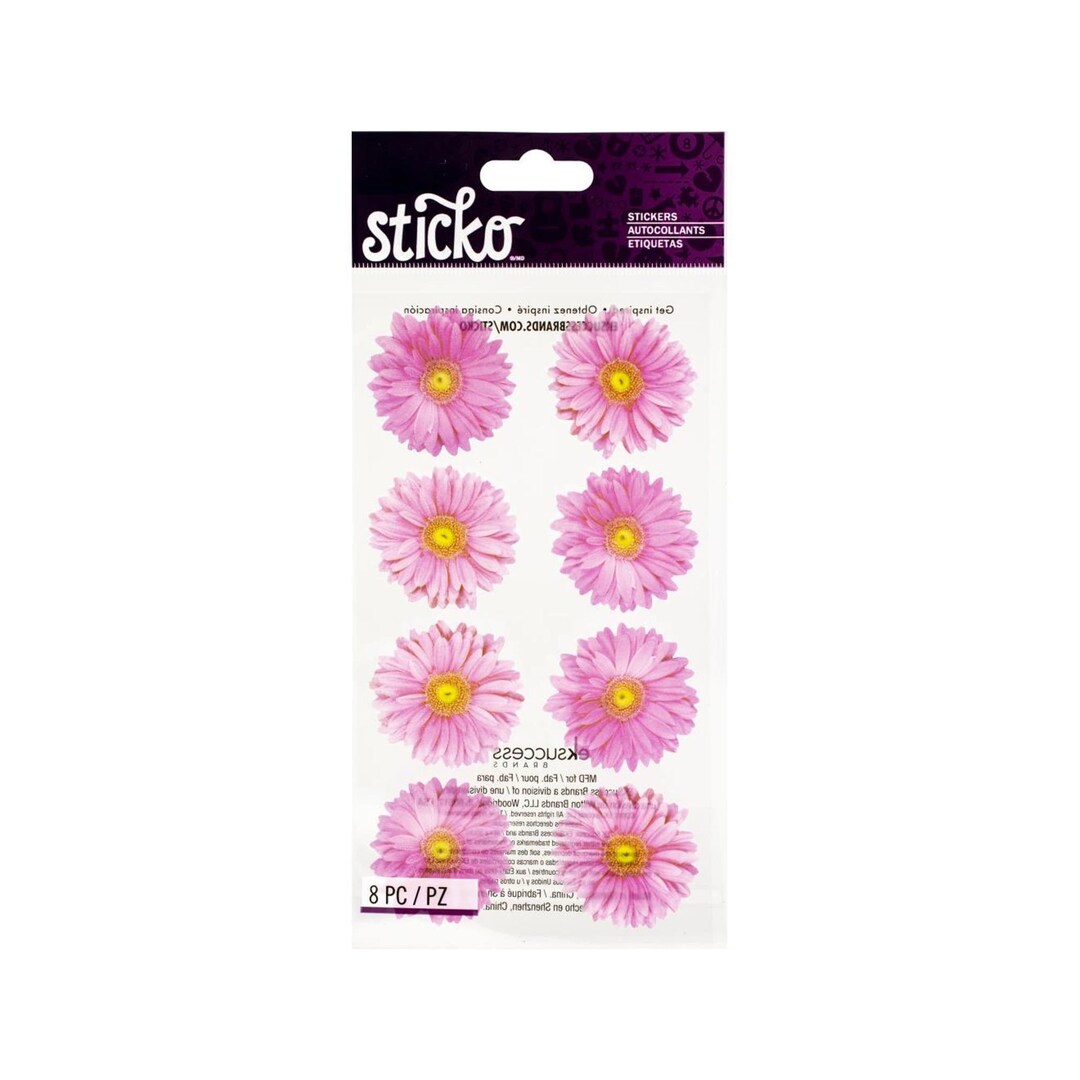Pink Daisy Stickers | Pink Daisy Labels | Pink Gerbera Daisy Stickers ...