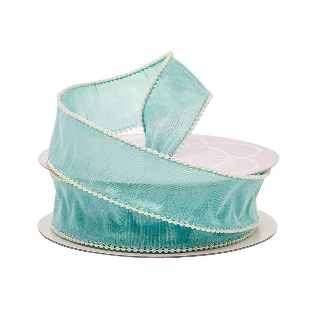 Aqua Dupioni Ribbon Wide Aqua Ribbon Pearl Trim Dupioni Wired Ribbon ...