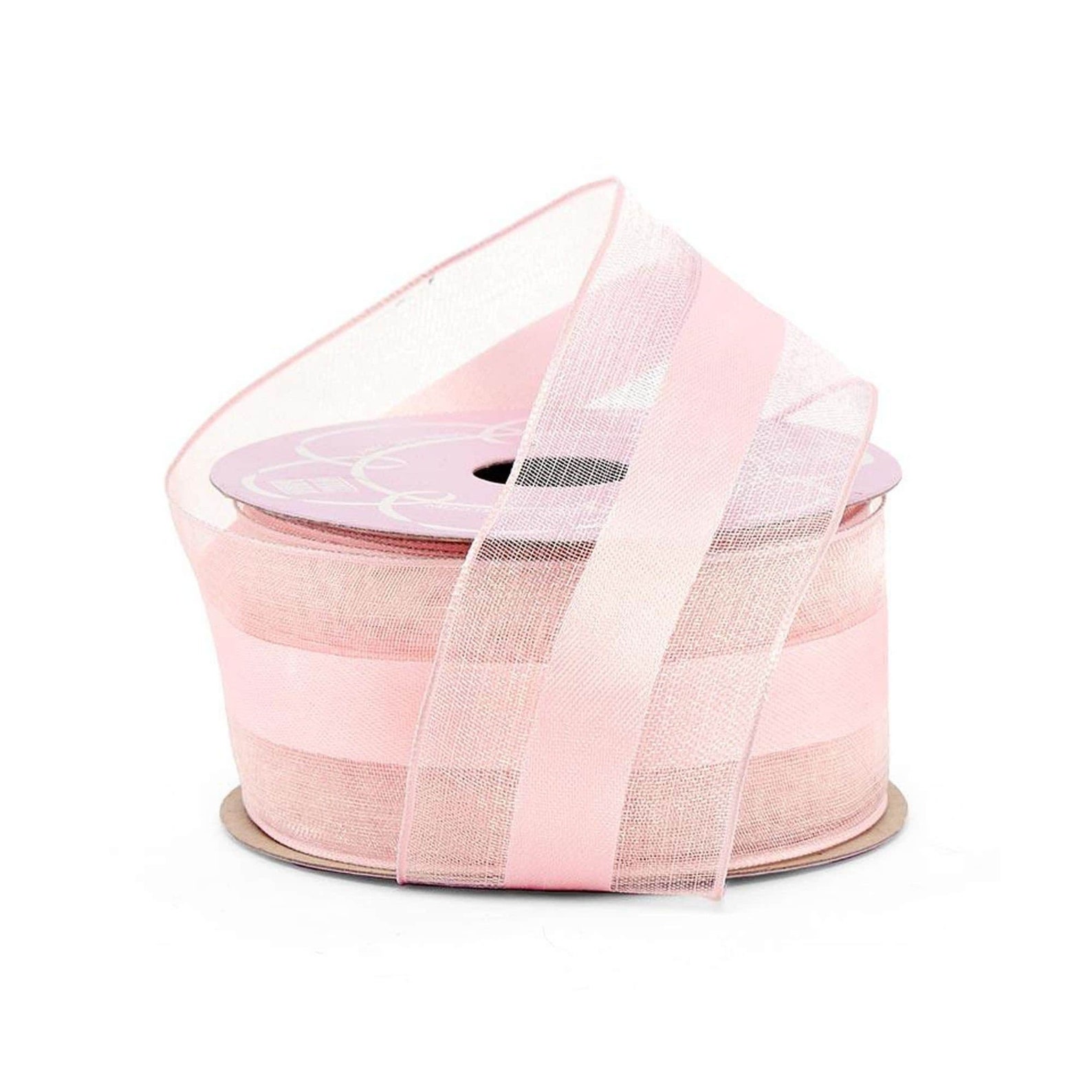 Wide Pink Ribbon Wired Pink Ribbon Pink Satin Middle Sheer Wired Ribbon ...