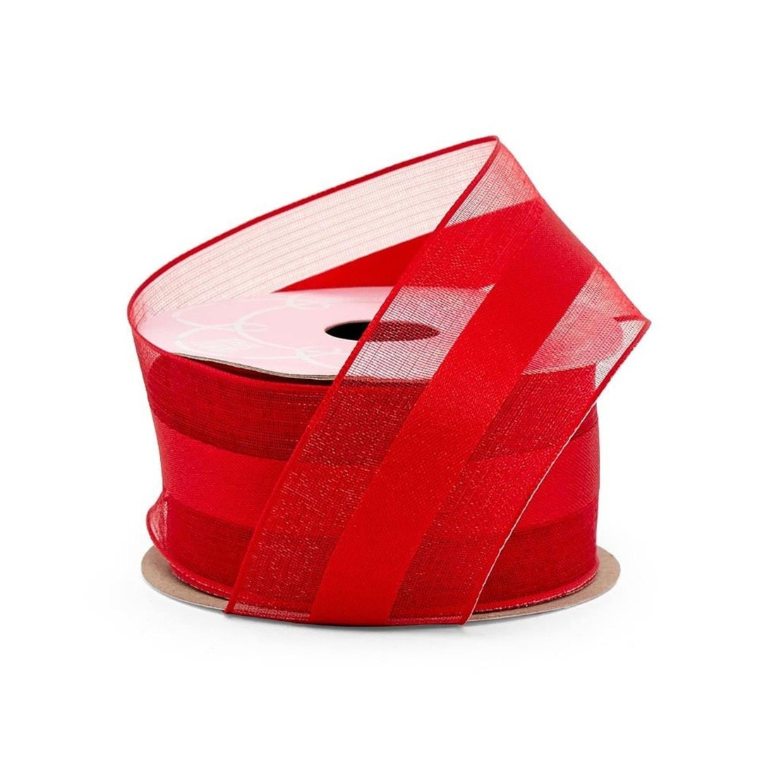 Wide Red Ribbon Wired Red Ribbon Red Satin Middle Sheer Wired Ribbon 1 ...