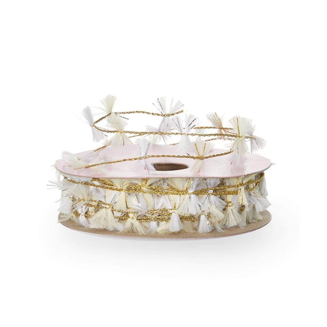 Fluffy Gold White Trim Gold White Ribbon Gold and White Party Puff Wire ...