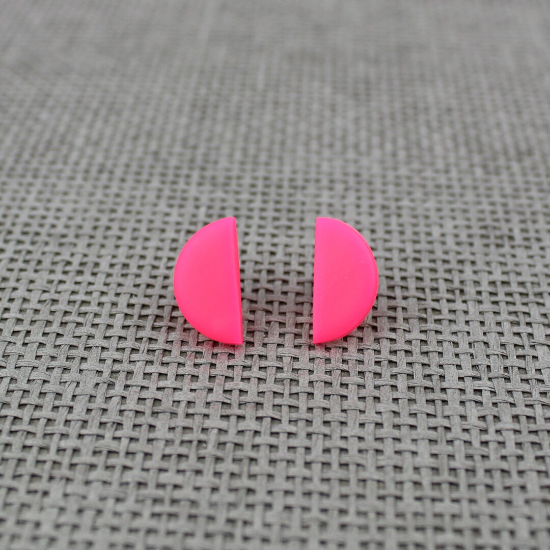 Neon Pink Semicircle Studs, Neon Pink Earrings, Everyday Earrings ...