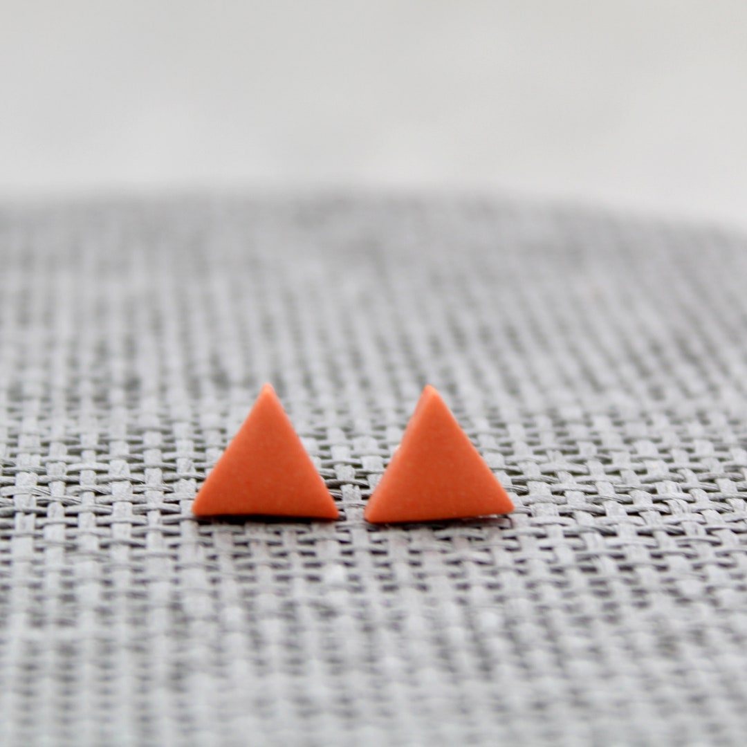 Burnt Orange Triangle Studs: Minimalist Geometric, Lightweight Earrings ...