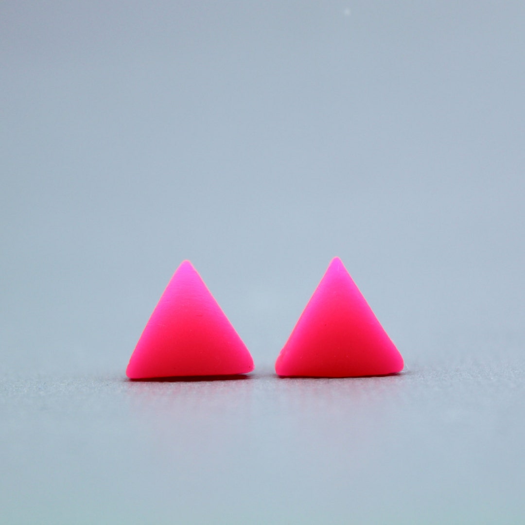 Neon Pink Triangle Stud Earrings: Fluorescent Geometric Studs, Festival ...