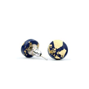 Navy and Gold Earrings, Gold Leaf Earrings, Navy and Gold Flake Studs ...