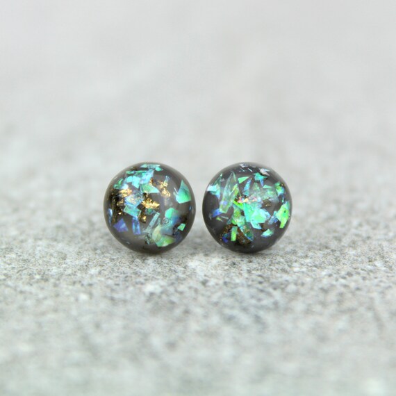 Grey Iridescent Studs Grey Resin Studs Iridescent Studs - Etsy