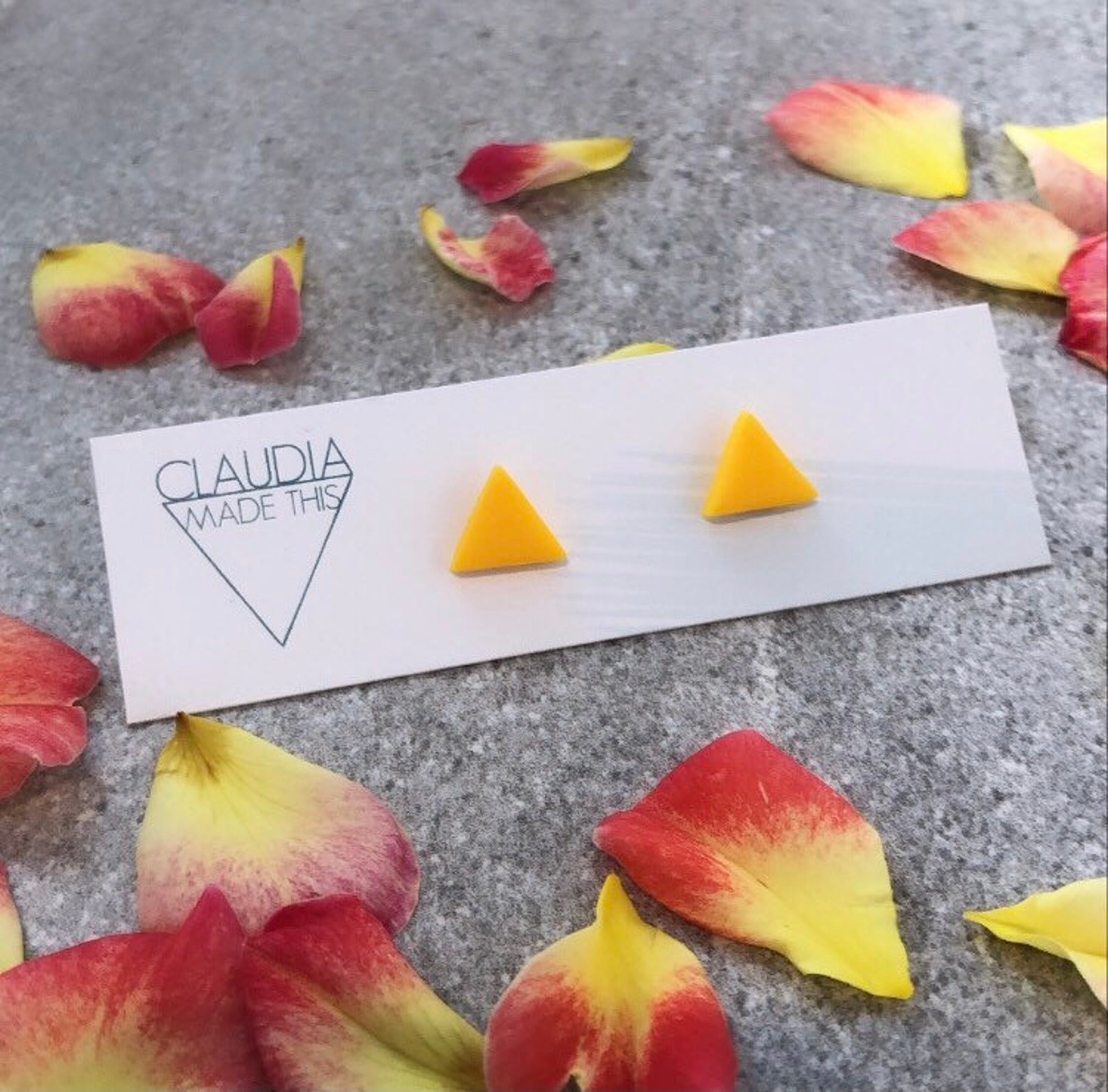Mustard Triangle Studs Yellow Triangle Studs Mustard Yellow | Etsy