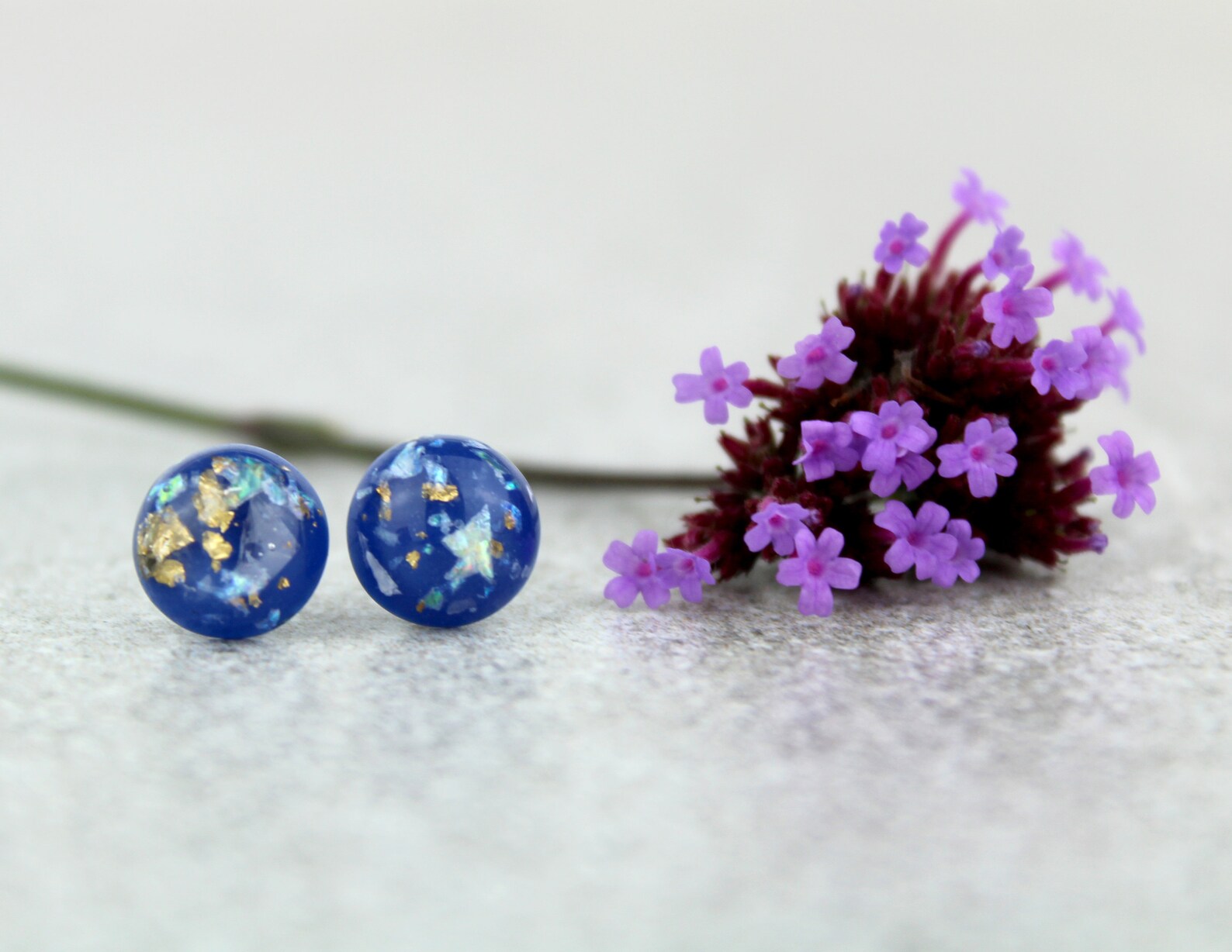 Royal Blue Studs Blue and Gold Resin Studs Gold Flake Studs - Etsy