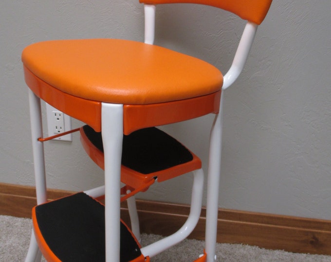 Vintage Restored COSCO Stylaire Kitchen Step Stool Retro Orange and ...