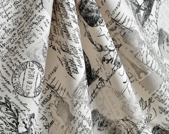 Script Fabric Paris, Decorative French Script Fabric, Ruby Red Stamp ...