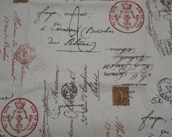 Script Fabric Paris, Decorative French Script Fabric, Ruby Red Stamp ...