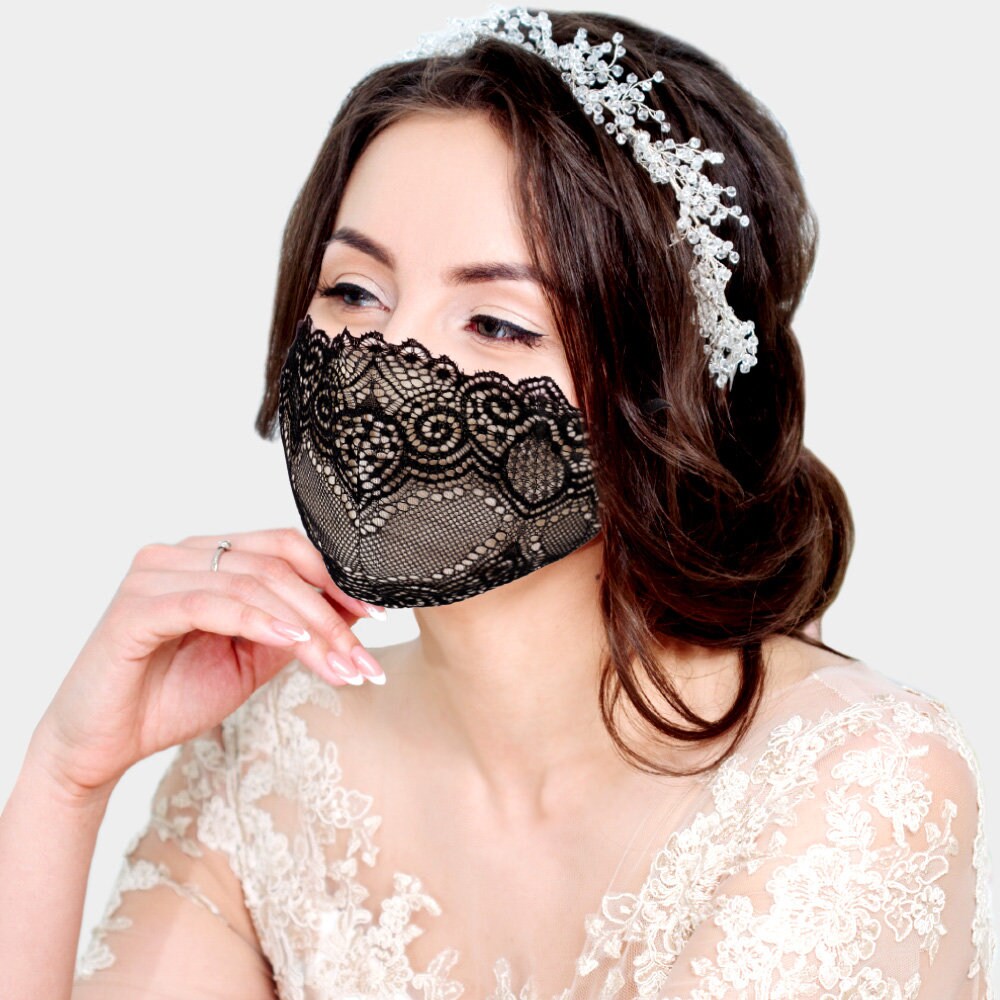 Black lace mask lace mask laced fashion mask | Etsy