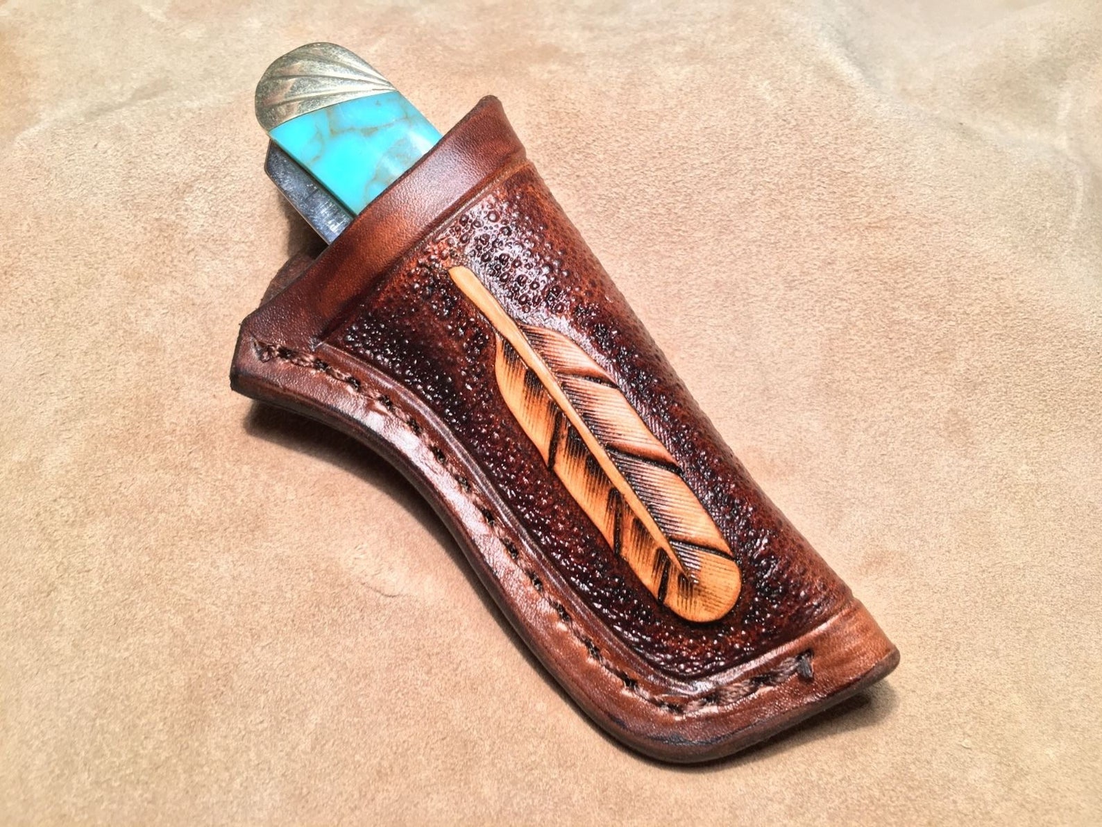 Custom Leather Sheath W/feather for 4 Trapper Knife. - Etsy