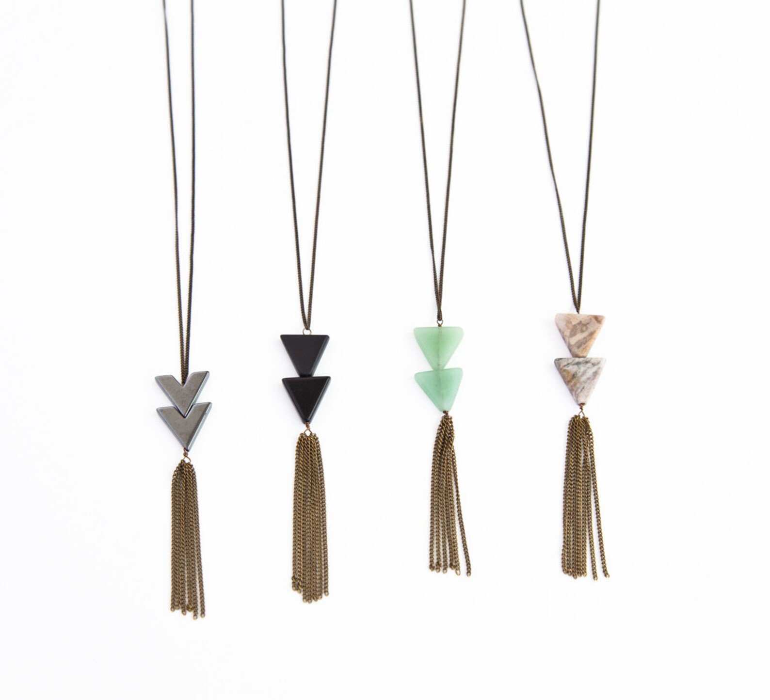 TRIANGLE TASSEL NECKLACE Triangle Stone Necklace Long Fringe - Etsy