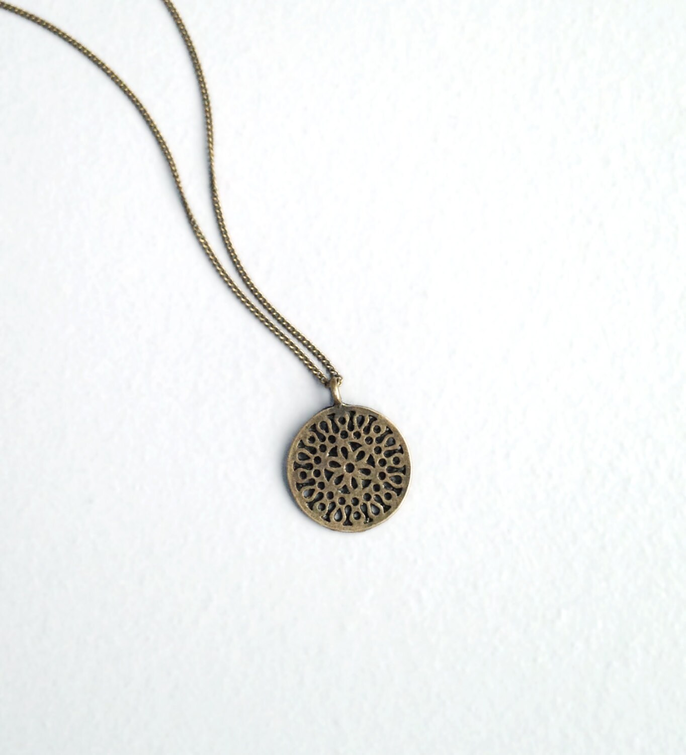 EYELET DISC Necklace, Antique Bronze Circle Necklace, Simple Boho ...