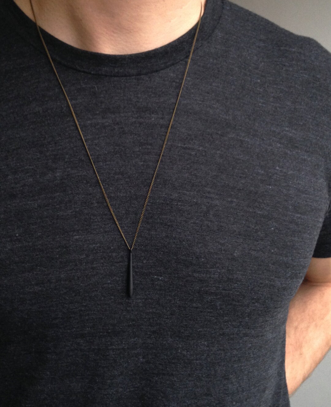 BLACK DRIP Pendant Necklace, Matte Black Mens Necklace, Long Necklace ...