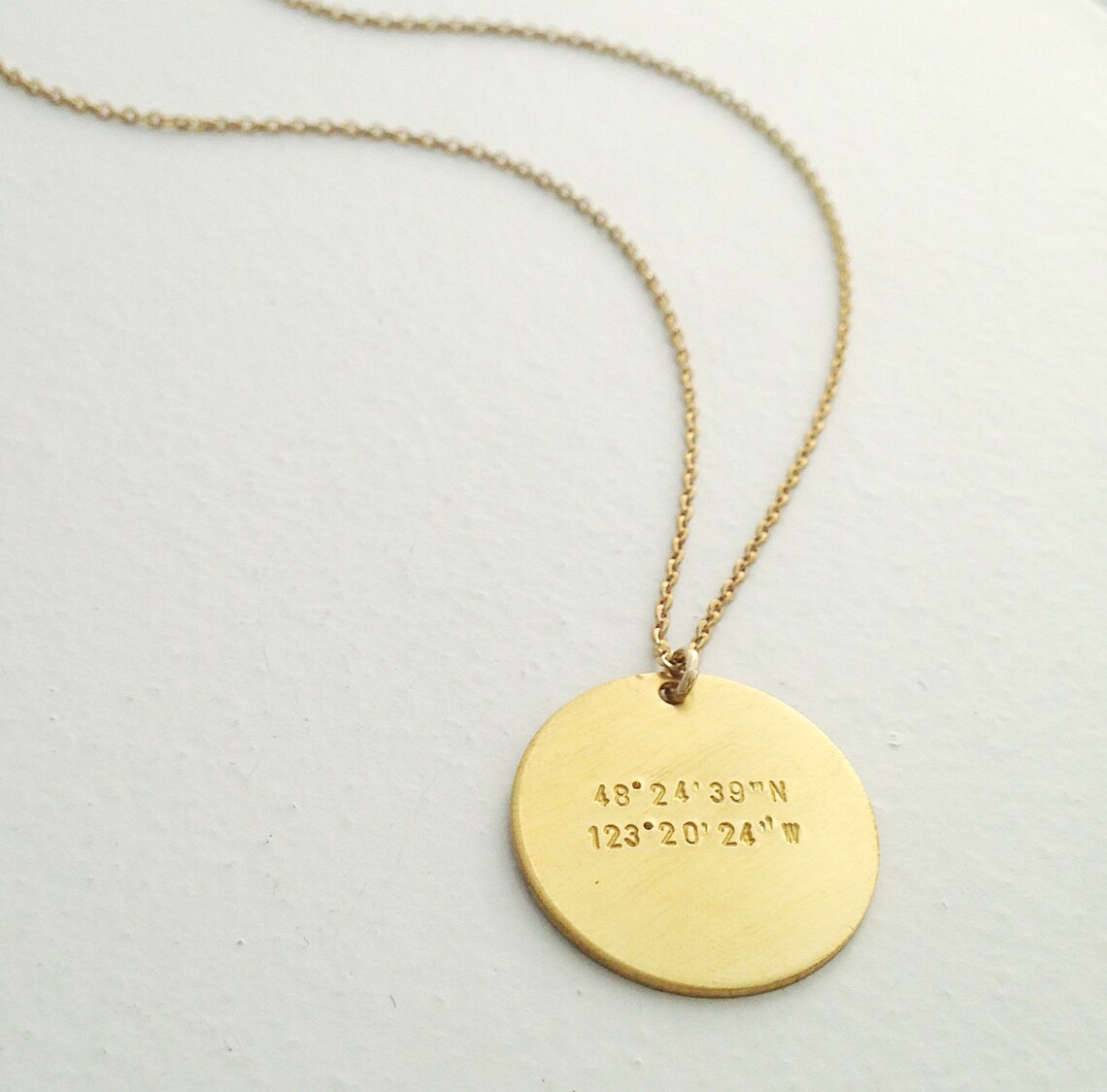 GPS COORDINATES DISC Necklace, Personalized Necklace, Brass Medallion ...