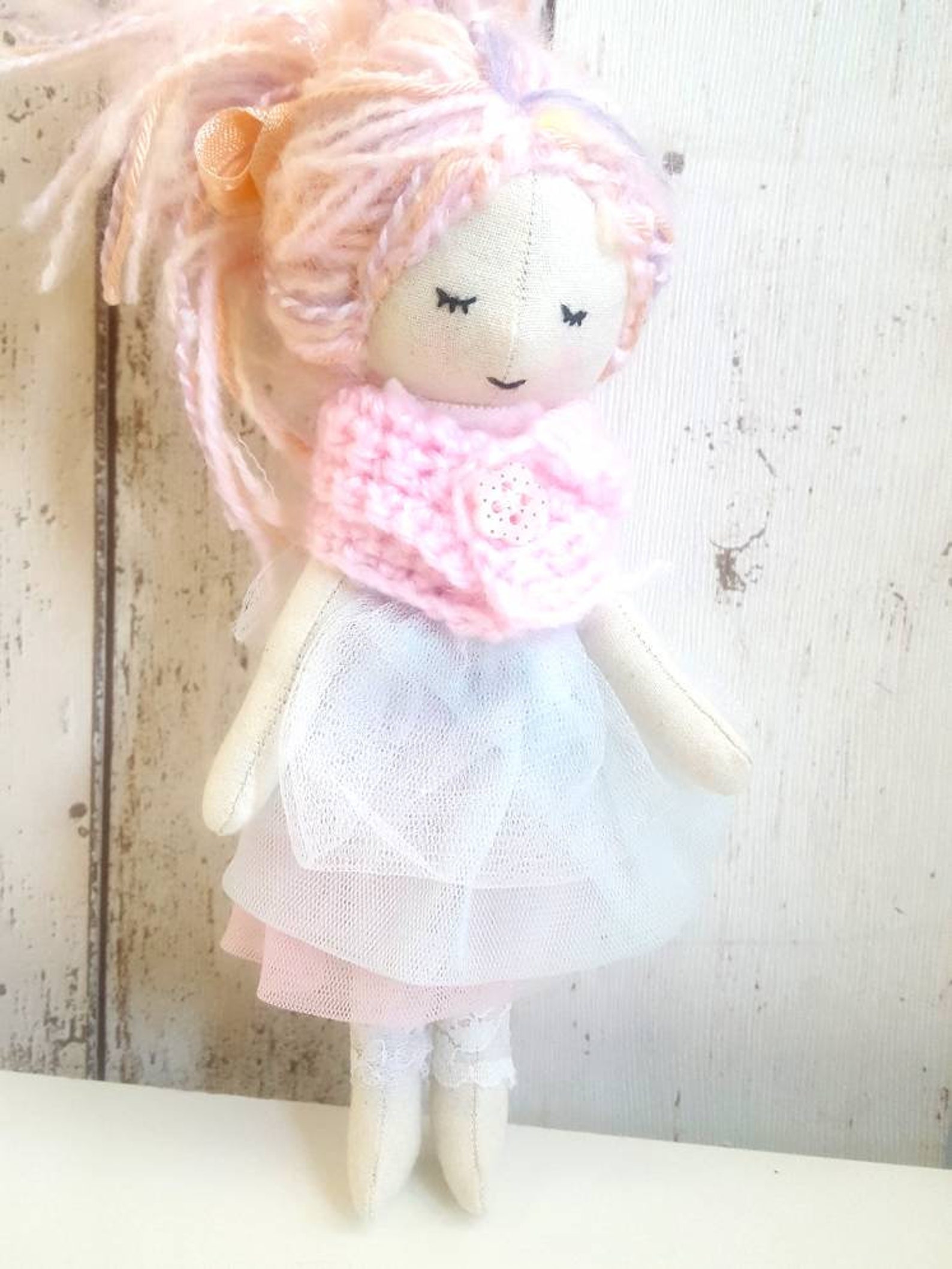 Small Jointed Cloth Doll With Pink Hair Cute Handmade Doll - Etsy UK