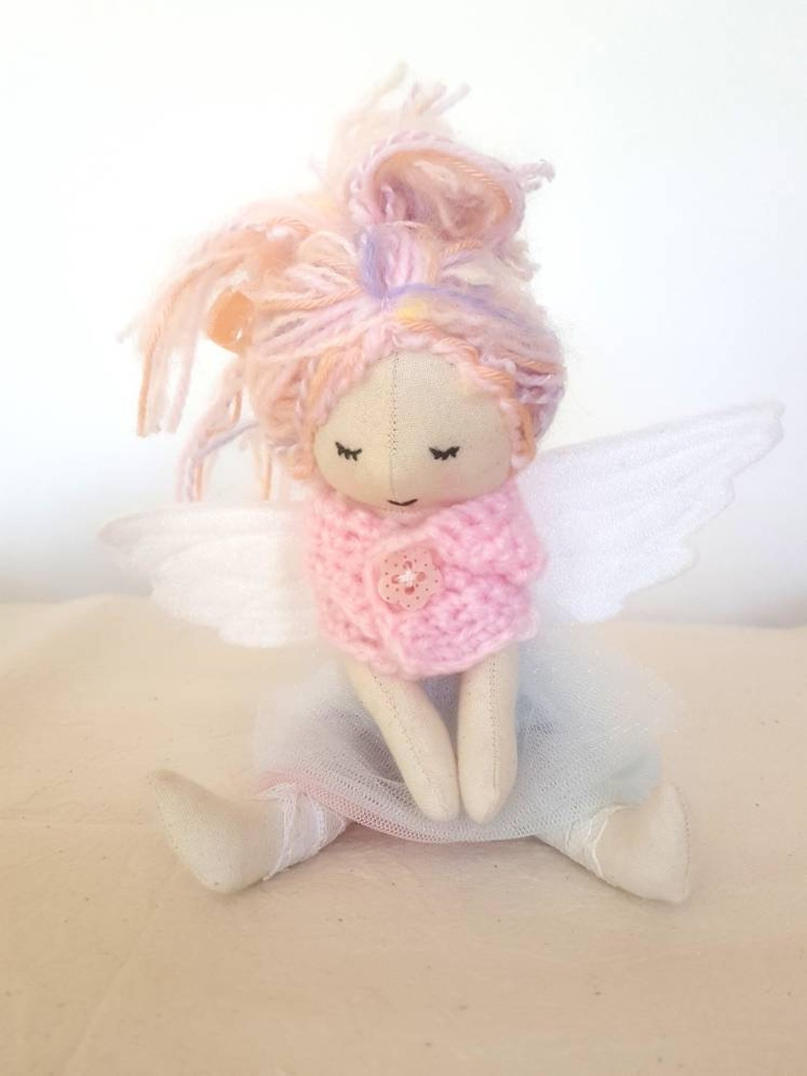 Small Jointed Cloth Doll With Pink Hair Cute Handmade Doll - Etsy UK
