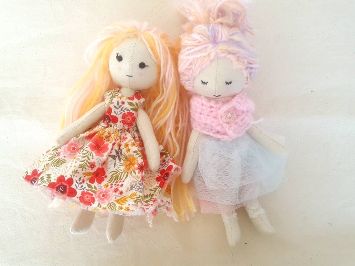 Small Jointed Cloth Doll With Pink Hair Cute Handmade Doll - Etsy UK