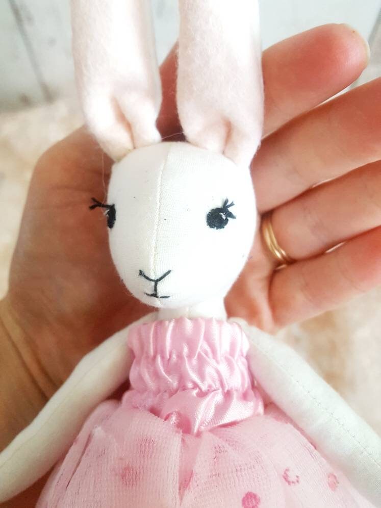 Miss Rabbit cloth doll with pink tutu dress handmade bunny | Etsy